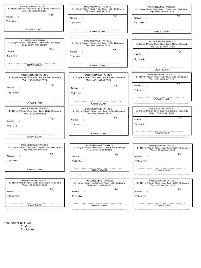 FORM ETIKET Biru Obat Luar | PDF
