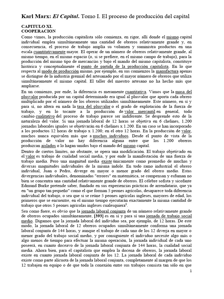 Marx El Capital. XI y XII Cooperación, Manufactura, Gran Industria ...