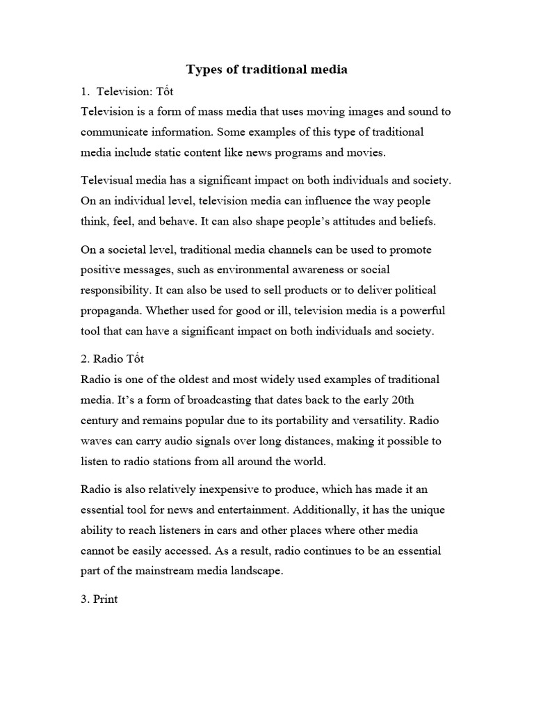 Overview of Traditional Media Types | PDF | Mass Media | Broadcasting