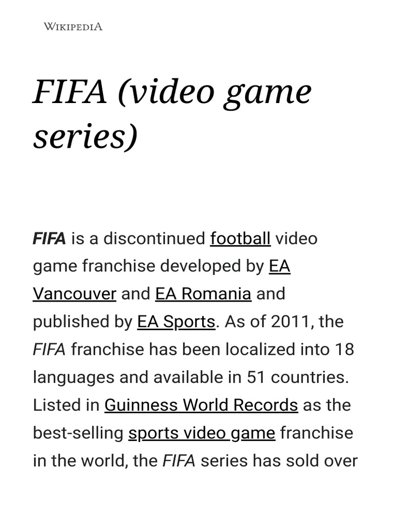 FIFA (Video Game Series) - Wikipedia | PDF