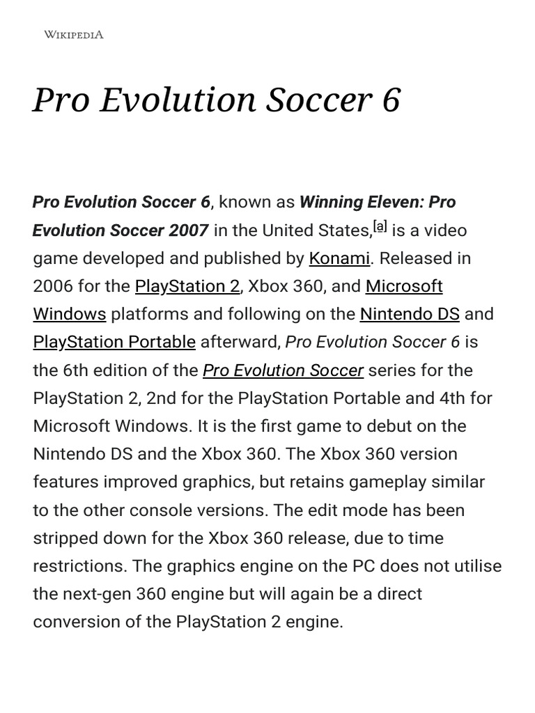 Pro Evolution Soccer 6 Overview | PDF | Video Games | Gaming