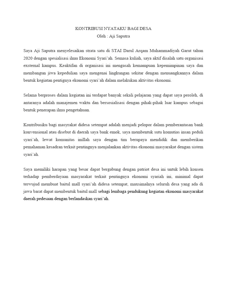 Essay Kontribusi Nyataku Bagi Desa (Aji Saputra) | PDF