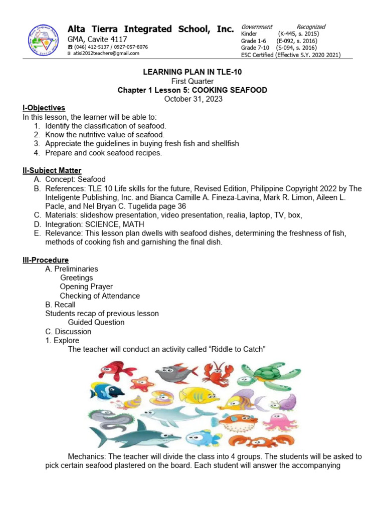 Q1-Learning Plan in TLE-10 | PDF | Fish | Seafood