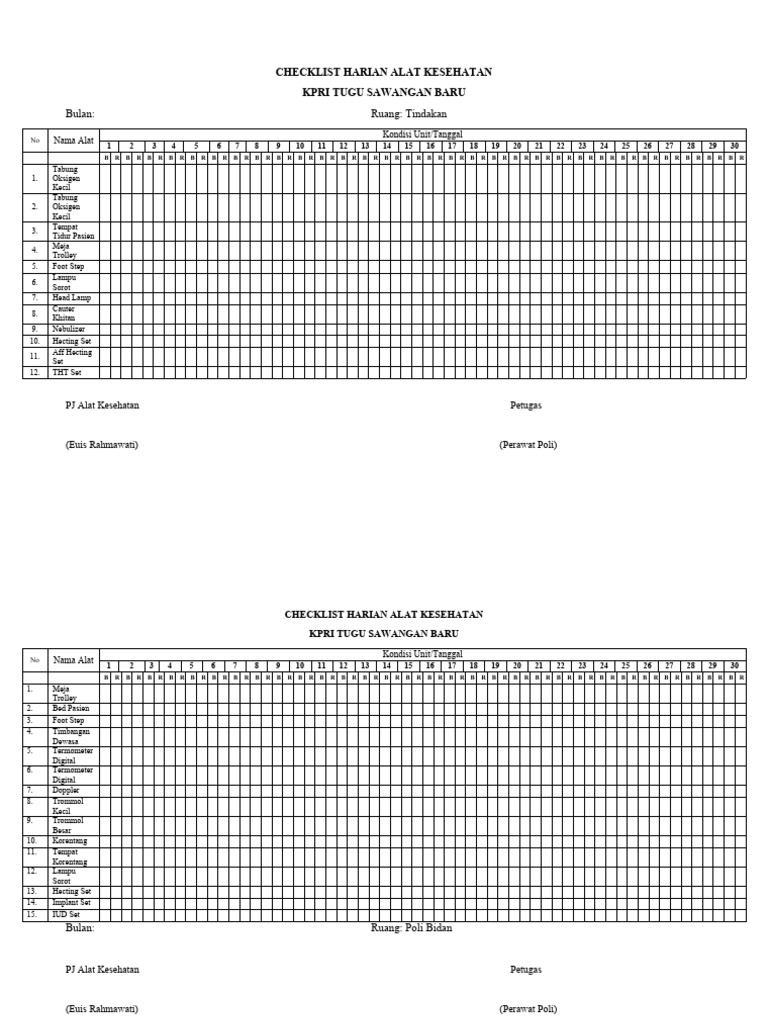 Checklist Harian Alkes | PDF