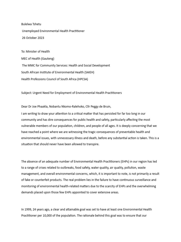 Memorandum For Environmental Health Crisis | PDF | Environmental Health ...