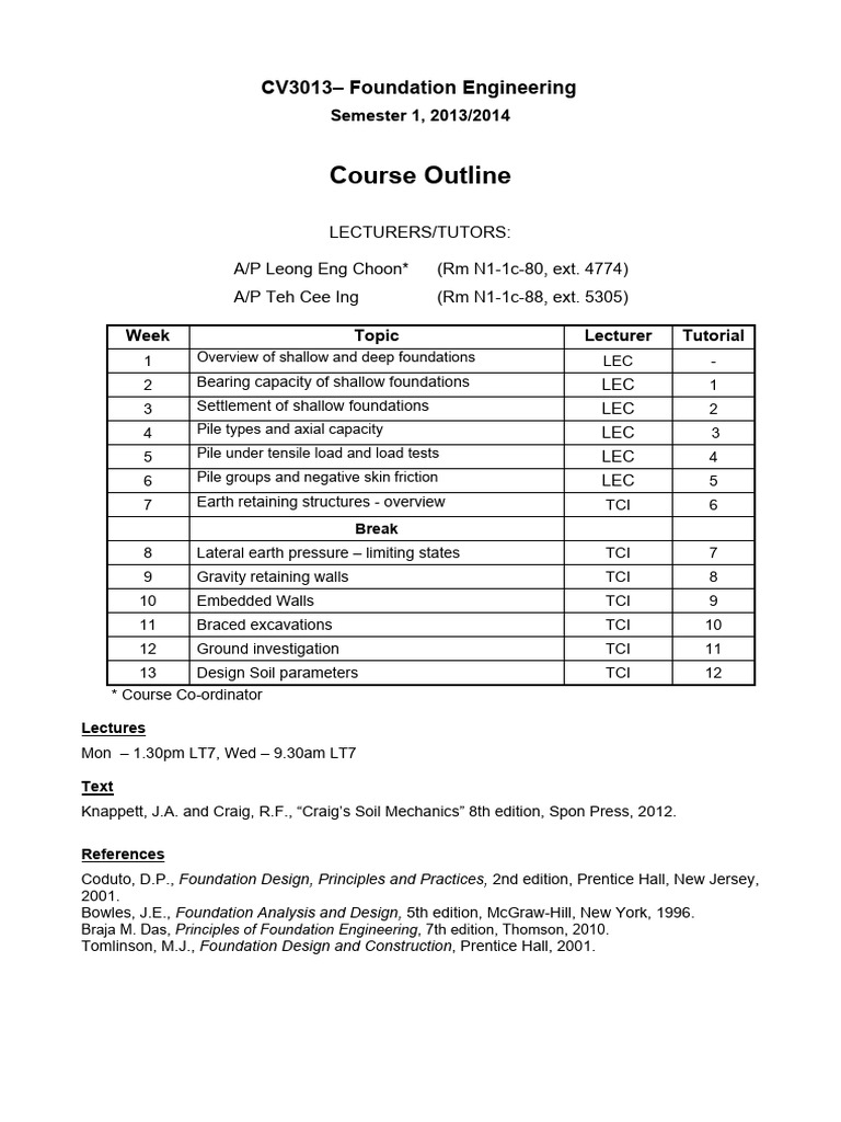 Foundation Engineering Course Guide | PDF | Foundation (Engineering ...