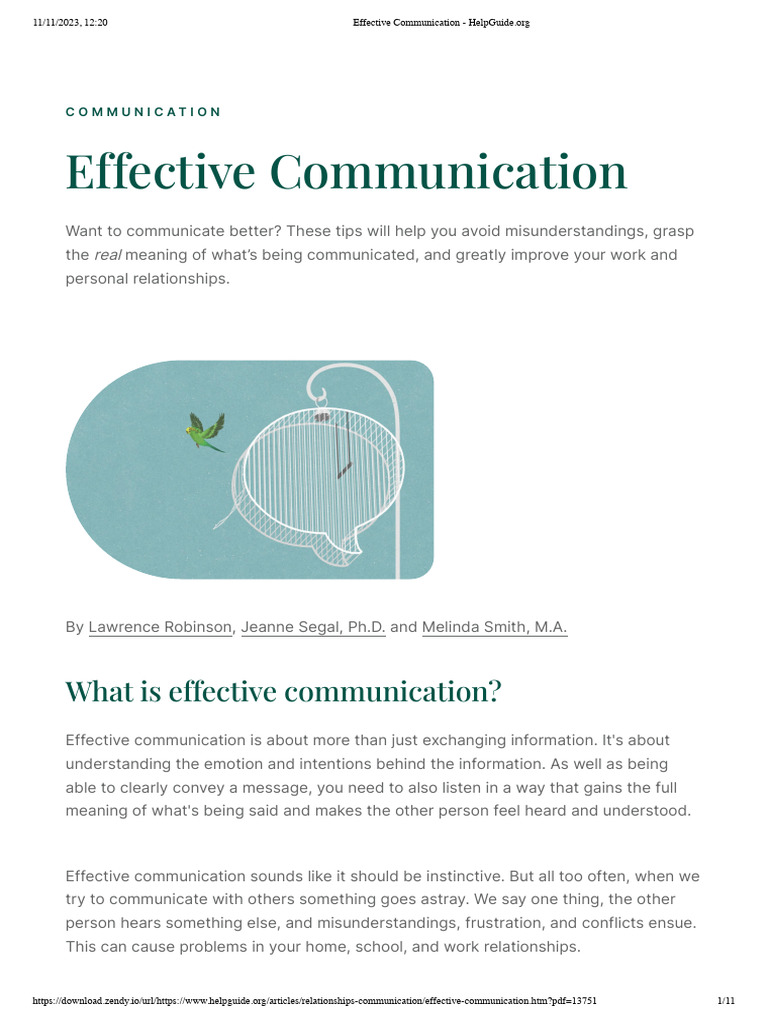 Effective Communication - HelpGuide.org | PDF | Body Language ...