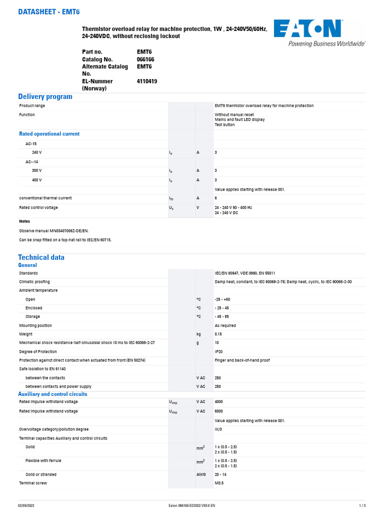 Eaton 066166 EMT6 en - GB | PDF | Relay | Electromagnetic Interference