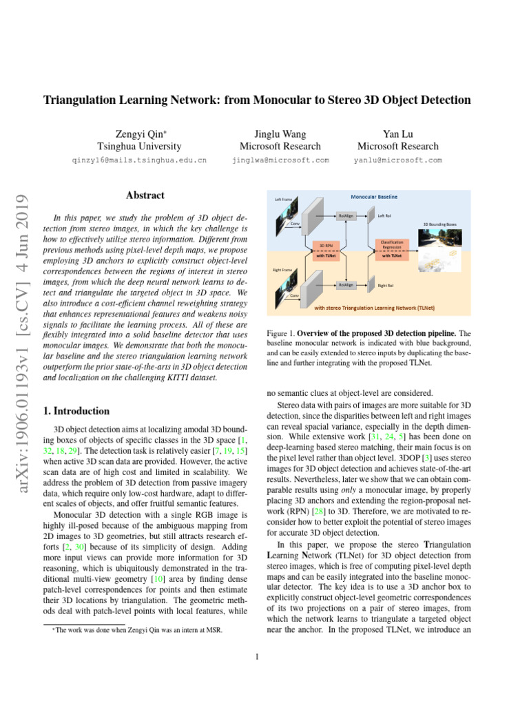 Triangulation Learning Network From Monocular To Stereo 3D Object Detection | PDF | 3 D Computer ...
