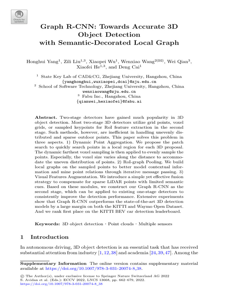 Yang, Liu Et Al 2022 - Graph R-CNN - Towards Accurate 3D Object Detection With Semantic ...