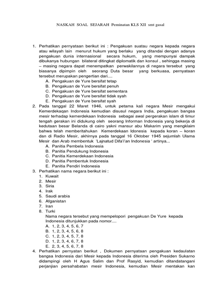 Soal Pas Sejarah Peminatan Kelas Xii 2021 | PDF