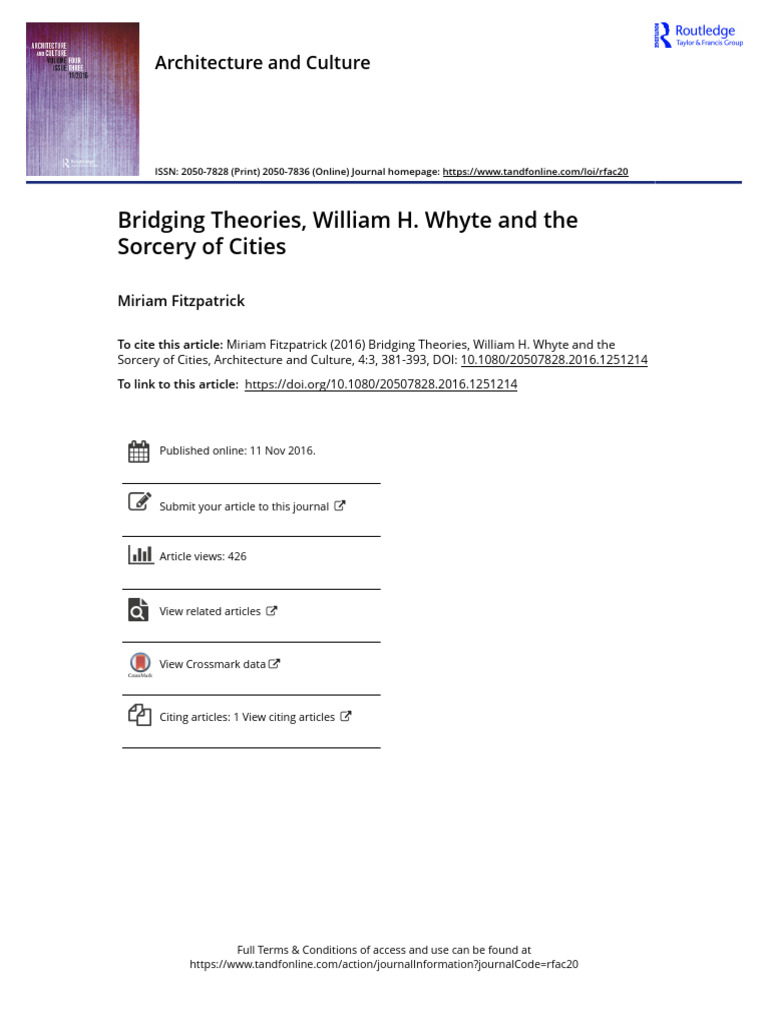 Bridging Theories William H. Whyte and The Sorcery of Cities | PDF ...