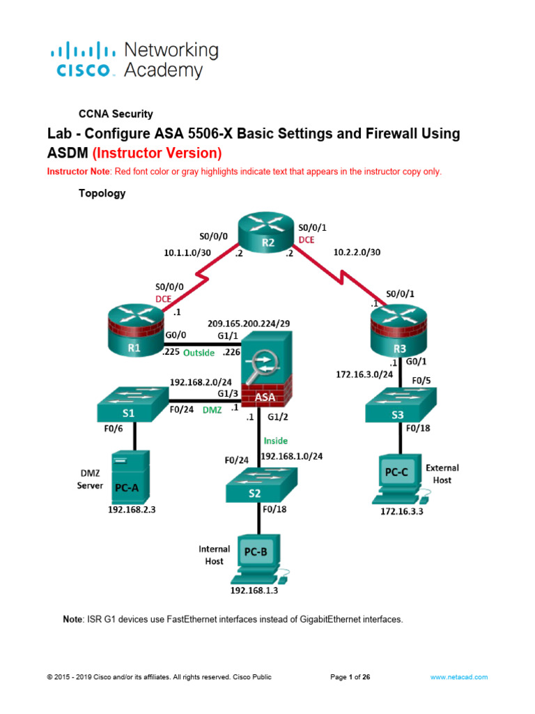 10.1.4.8 Lab - Configure ASA 5506-X Basic Settings and Firewall Using ASDM - Instructor | PDF ...