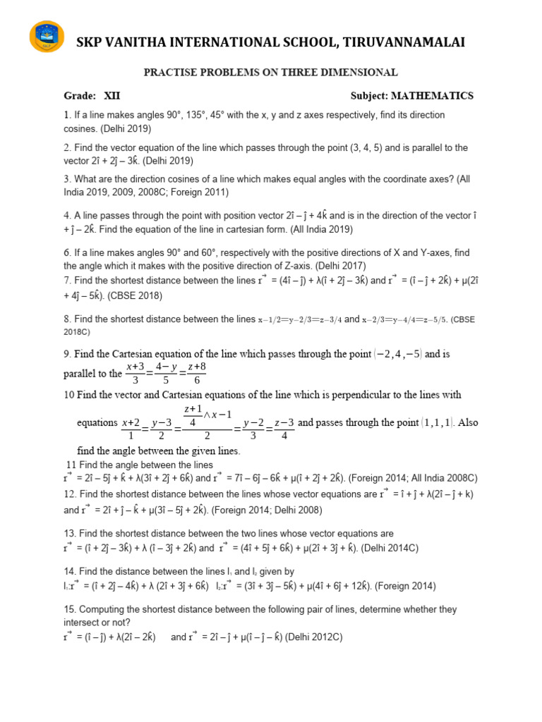Practise Problems On Three Dimensional Download Free Pdf Cartesian Coordinate System