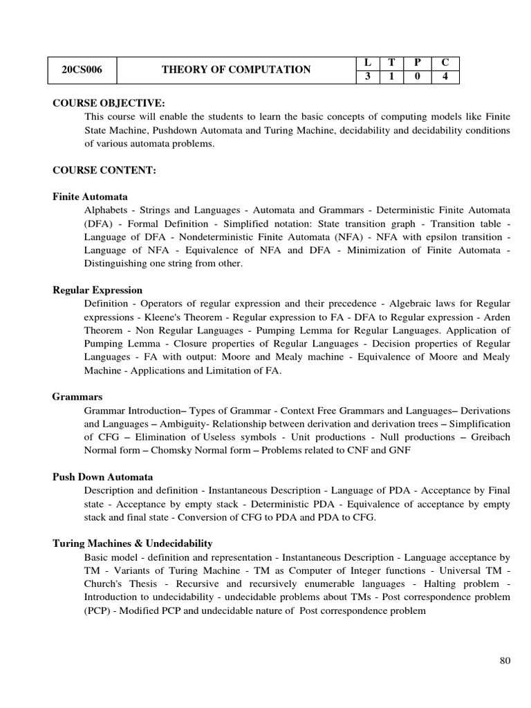 Toc Syllabus | PDF | Theory Of Computation | Mathematical Logic