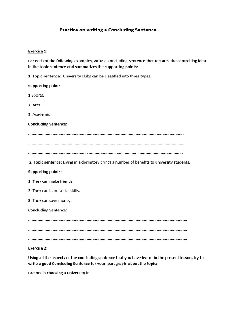 Practice On Writing A Concluding Sentence | PDF