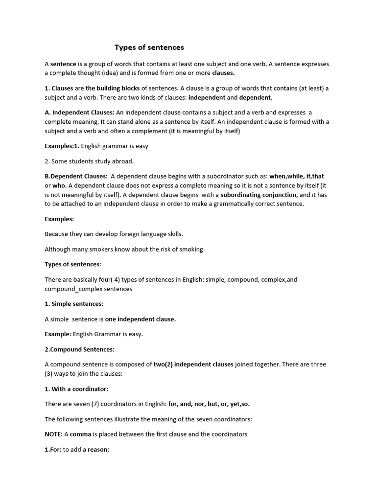 Types of Sentences | PDF | Sentence (Linguistics) | Linguistic Morphology