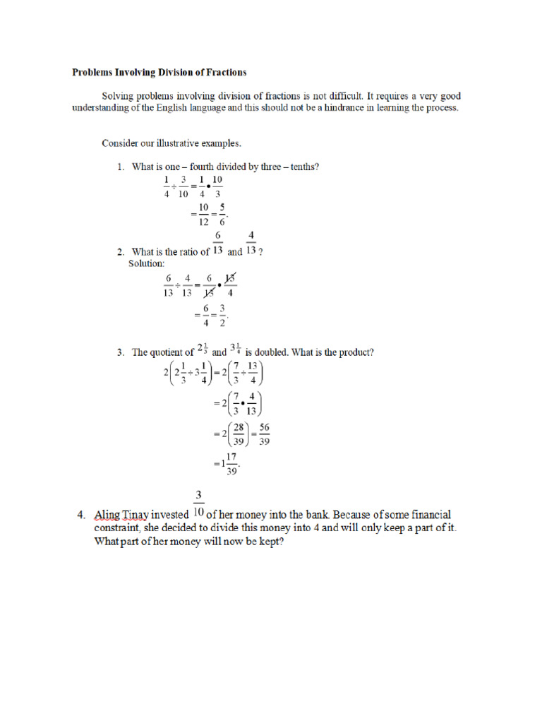 Problems Involving Division of Fractions | PDF