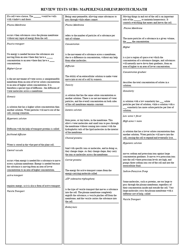 Review Tests Subs - Mapeh, Biotech, Math Quarter 2 | PDF | Cell ...