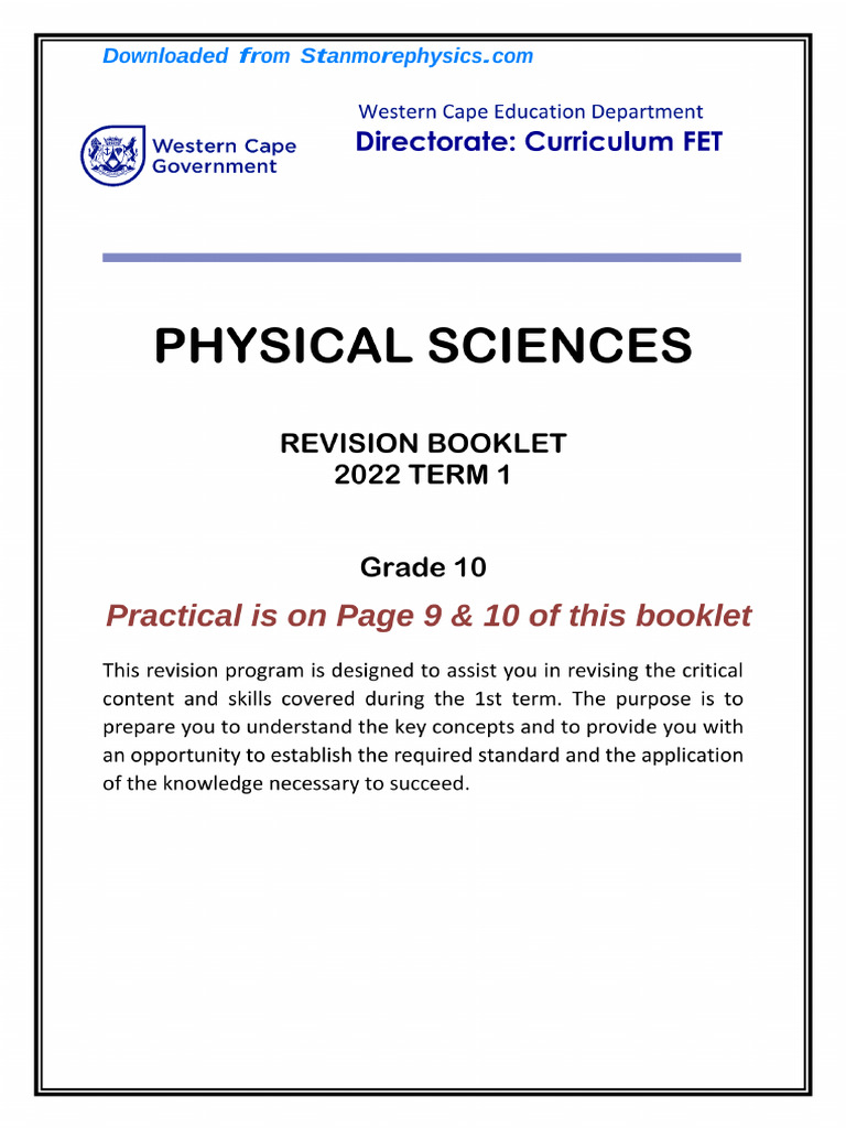 Physical Sciences Grade 10 Revision Material Term 1 2022 | PDF