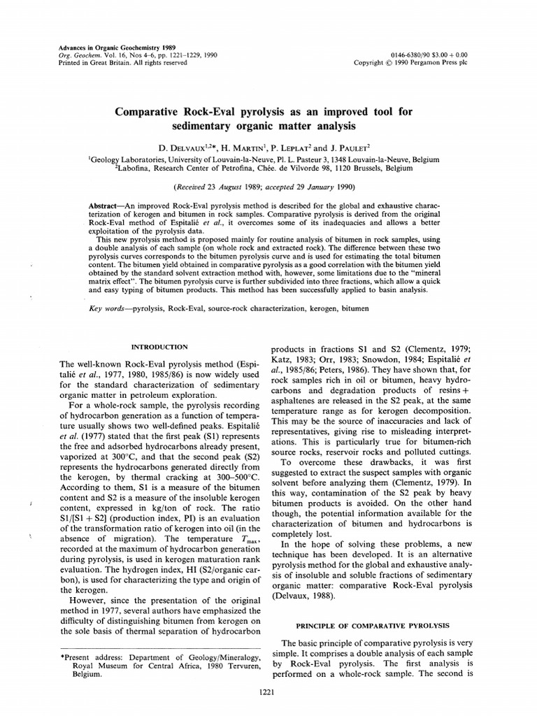 1989 Delvaux Al Comparative Rock Eval Pyrolysis | PDF | Pyrolysis ...