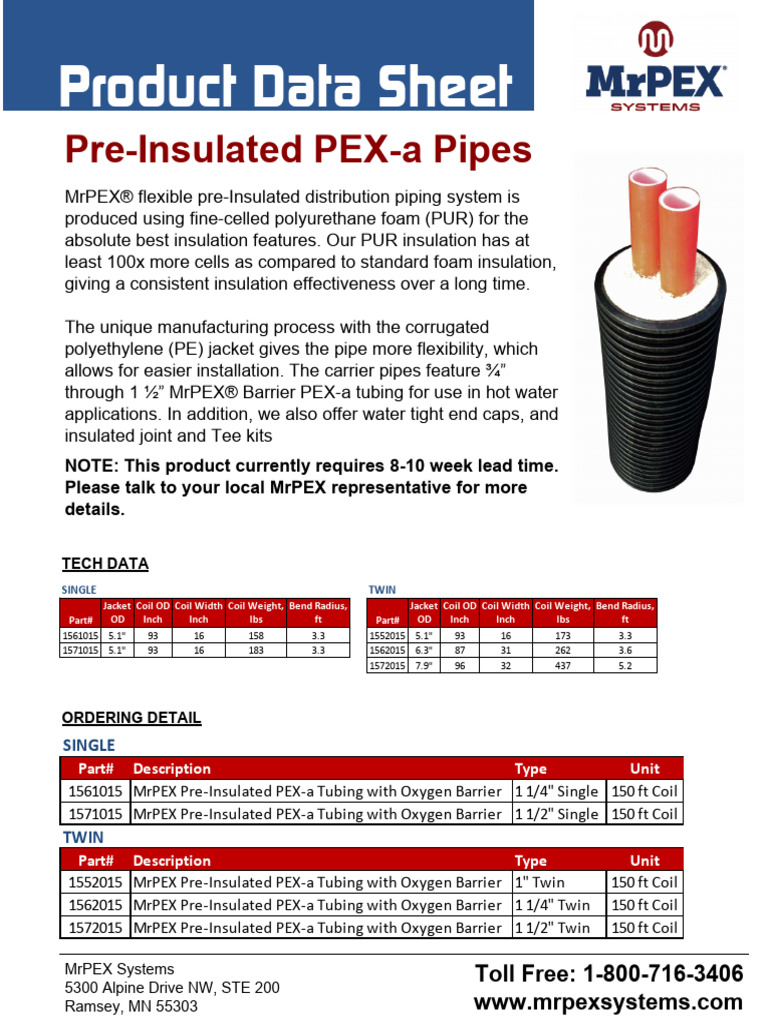 MrPEX Pre Insulated PEX - No Price | PDF | Mechanical Engineering | Manufactured Goods