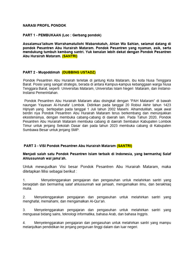 Fix Narasi Profil Pondok | PDF | Agama & Spiritualitas