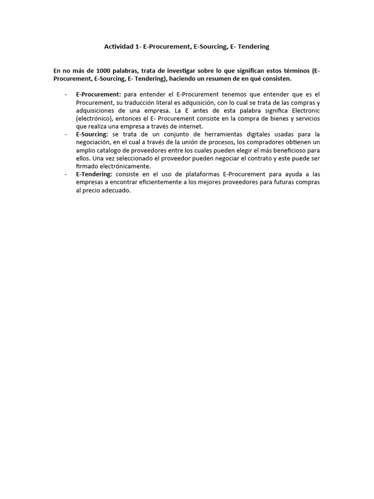 Actividad 1 - E-Procurement, E-Sourcing, E - Tendering | PDF | Informática