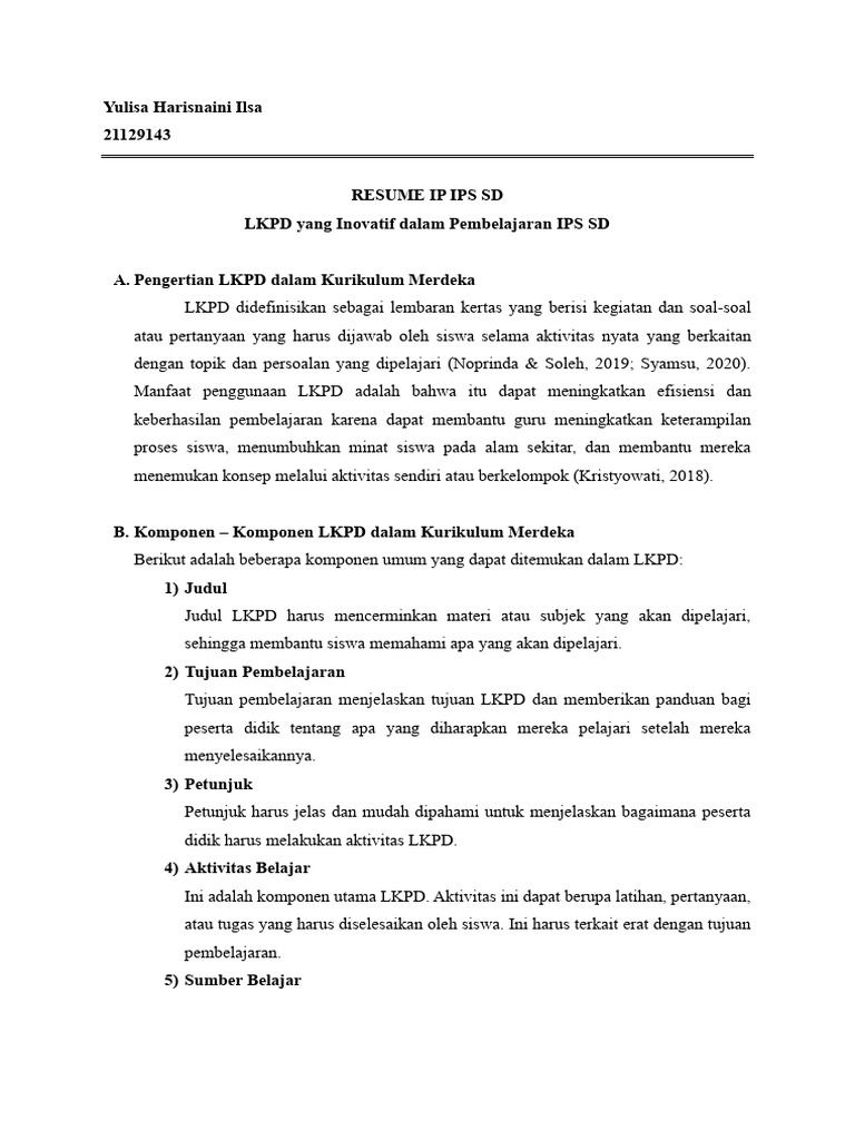 Resume Ip Ips SD - LKPD Ips SD | PDF