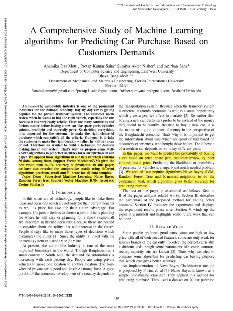 A Comprehensive Study of Machine Learning Algorithms For Predicting Car ...
