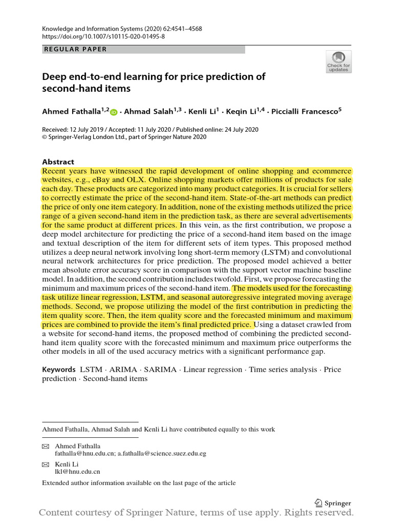 Deep End-To-End Learning For Price Prediction of S | PDF ...
