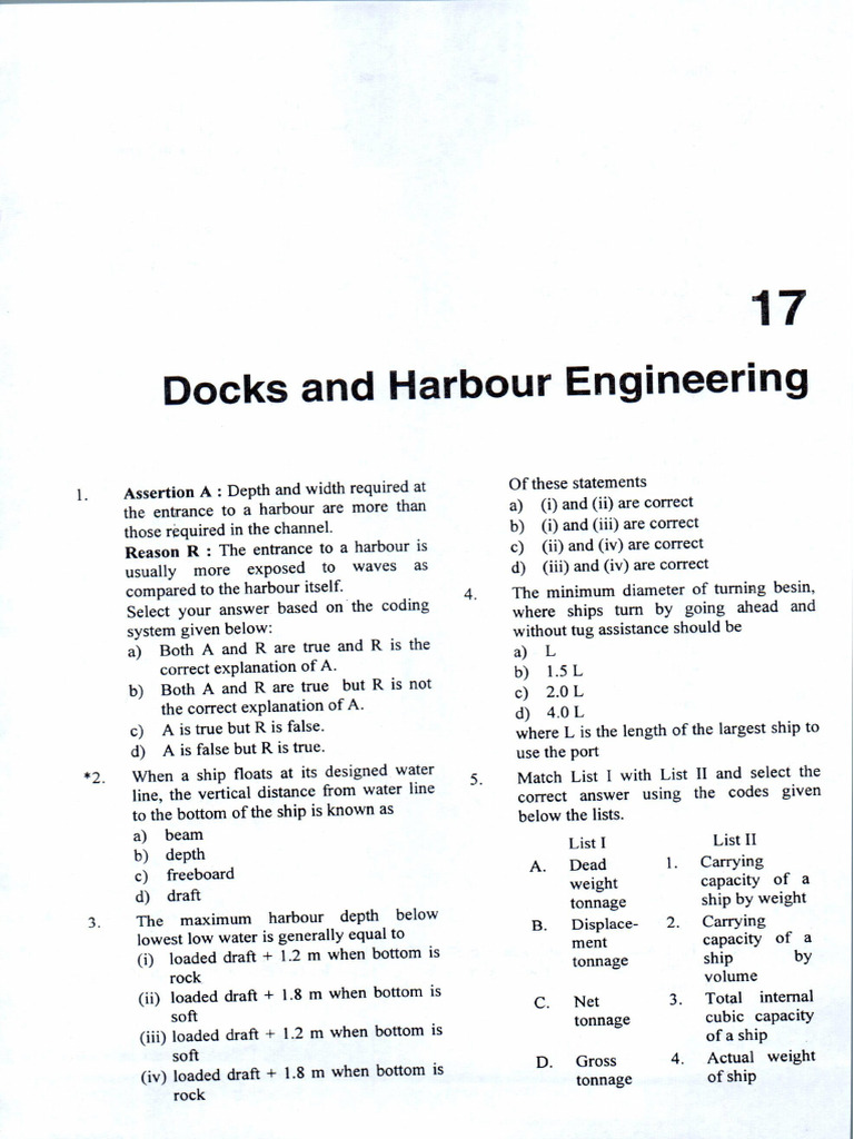 Docks and Harbour Engineering - Gupta Gupta - MCQ | PDF