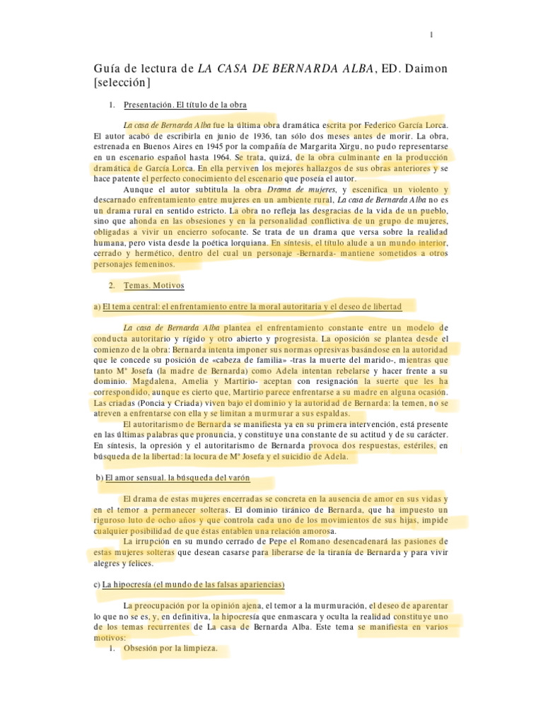 La Casa de Bernarda Alba Temas Estructura y Sc3admbolos | PDF