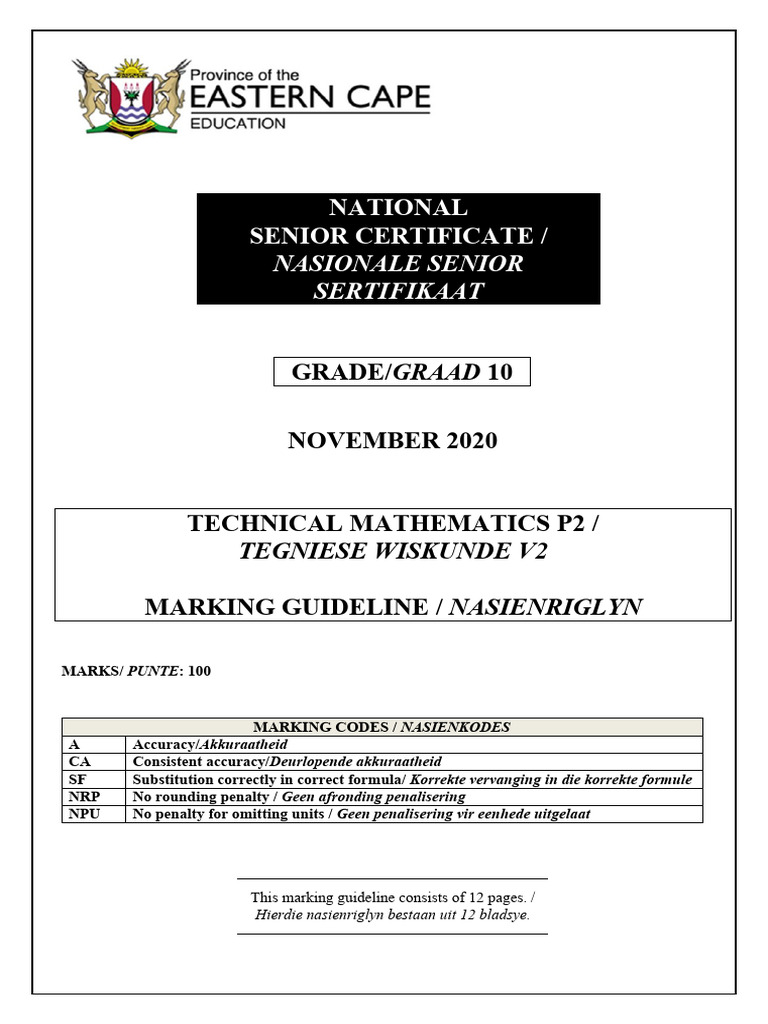 Technical Maths p2 Memo Gr10 Nov2020 Ae | PDF Technical Maths p2 Memo Gr10 Nov2020 Ae | PDF