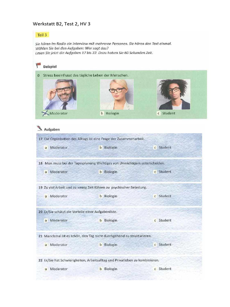 Werkstatt B2 Hörtext_Organisation des Alltags | PDF