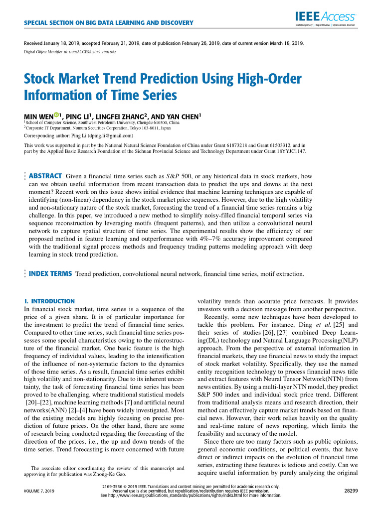 Stock Market Trend Prediction Using High-Order Information of Time Series | PDF | Time Series ...