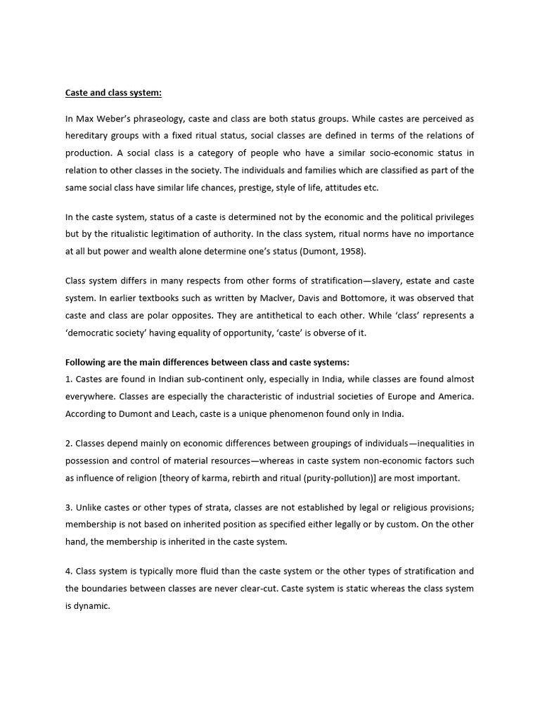 Caste vs. Class: Key Differences | PDF | Dialect | Word