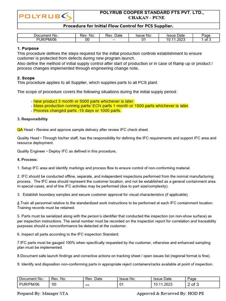 PUR-PM-06 Initial Flow Control For PCS Supplier | PDF | Business ...