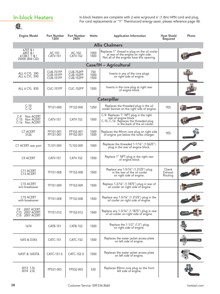 Hotstart In-Block Heater Cut Sheet | PDF | Engines | Diesel Engine