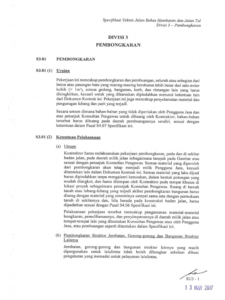 Spek Teknis JBH - JT - E.2017 - Div.3 Pembongkaran | PDF