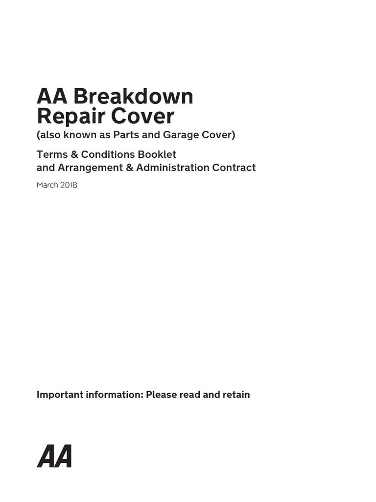 Breakdown Repair Cover Policy Mar 2018 | PDF | Insurance | Brake