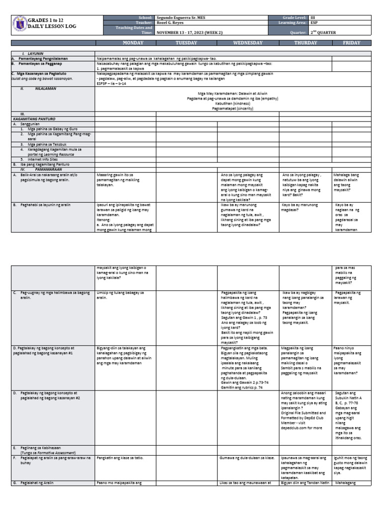 DLL_ESP 3_Q2_W2 | PDF