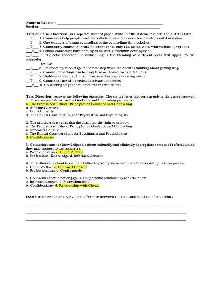 Counseling Diagnostic Test | PDF | Psychotherapy | Counseling Psychology