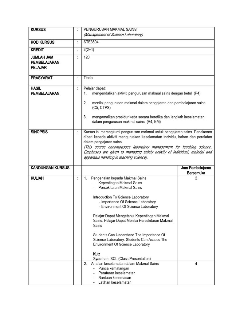 STE3504 - Management of Science Laboratory | PDF