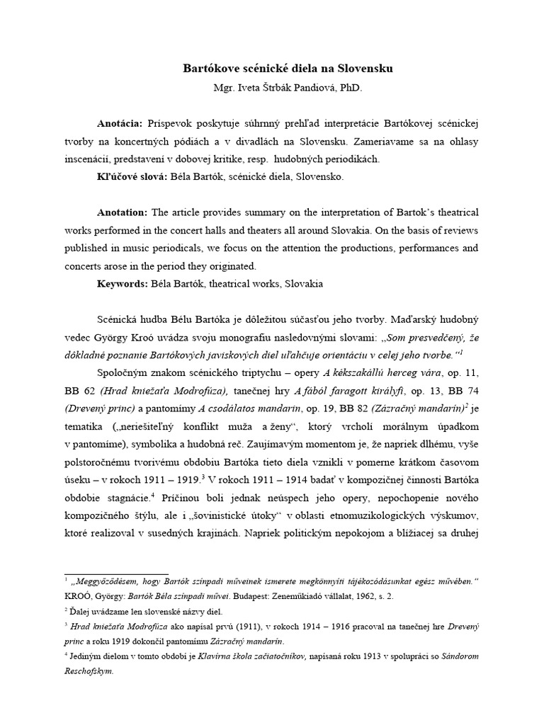 Bartókove Scénické Diela Na Slovensku | PDF
