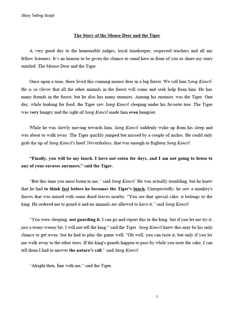 The Story of The Mouse Deer and The Tiger Edited 6 | PDF | General Fiction