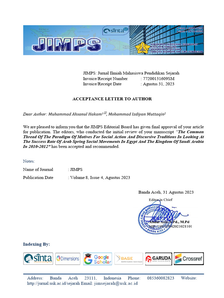 Letter of Acceptance-Muhammad Ahsanul Hakam | PDF