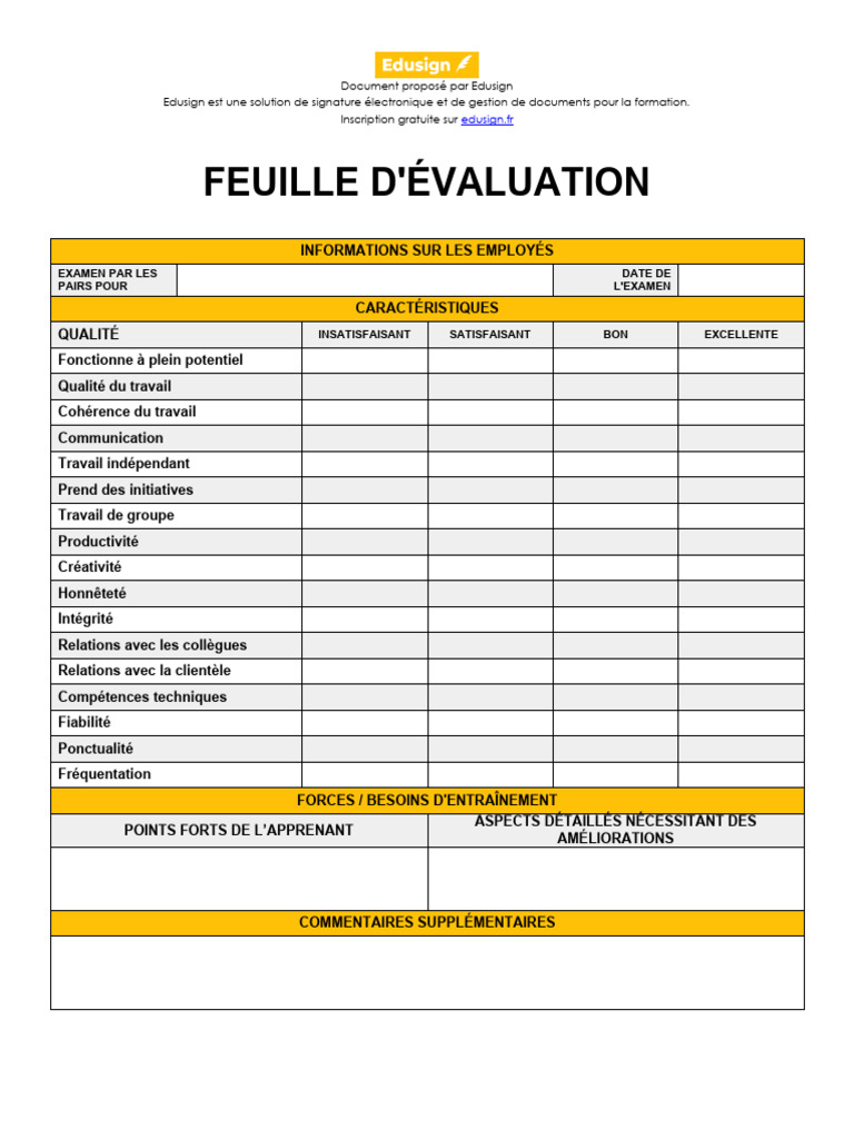 Évaluation des employés pour Edusign | PDF