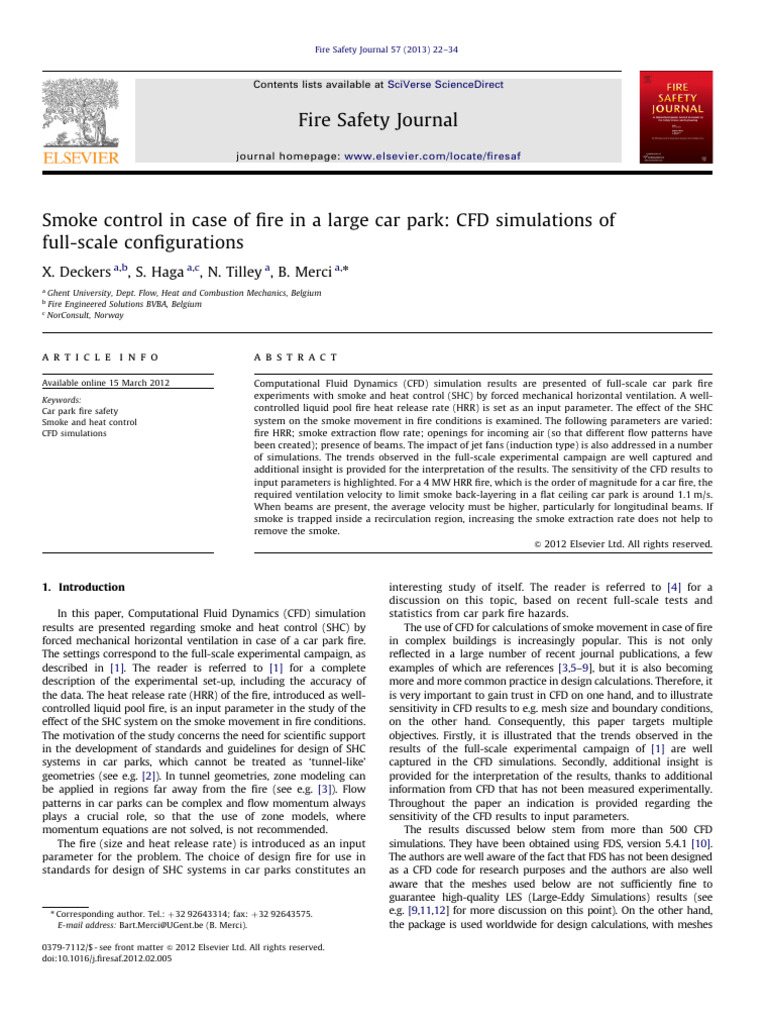 Smoke Control In Case Of Fire In A Large Car Park Cfd Simulations Of