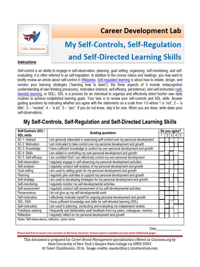 2_My Self-Controls and Self-Directed Learning Skills Template | PDF | Self Control | Self-Management